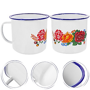 Cabilock Red Cups 2pcs Enamel Camping Mugs Retro Chinese Style Tea Mug Coffee Mugs Vintage Water Cup Milk Mug with Lid Wine Cup Drinking Tumbler for Home Office 500ml Vintage Coffee Mugs