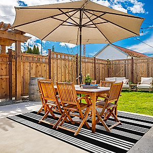 Tiveney Outdoor Rug Washable Area Rug 5'X7', Patio Rug Porch Rug Large Door Mat Cotton Woven Living Room Rug Indoor Black and White Outdoor Rugs for Entryway/Farmhouse/Kitchen/Foyer/Deck/Backyard