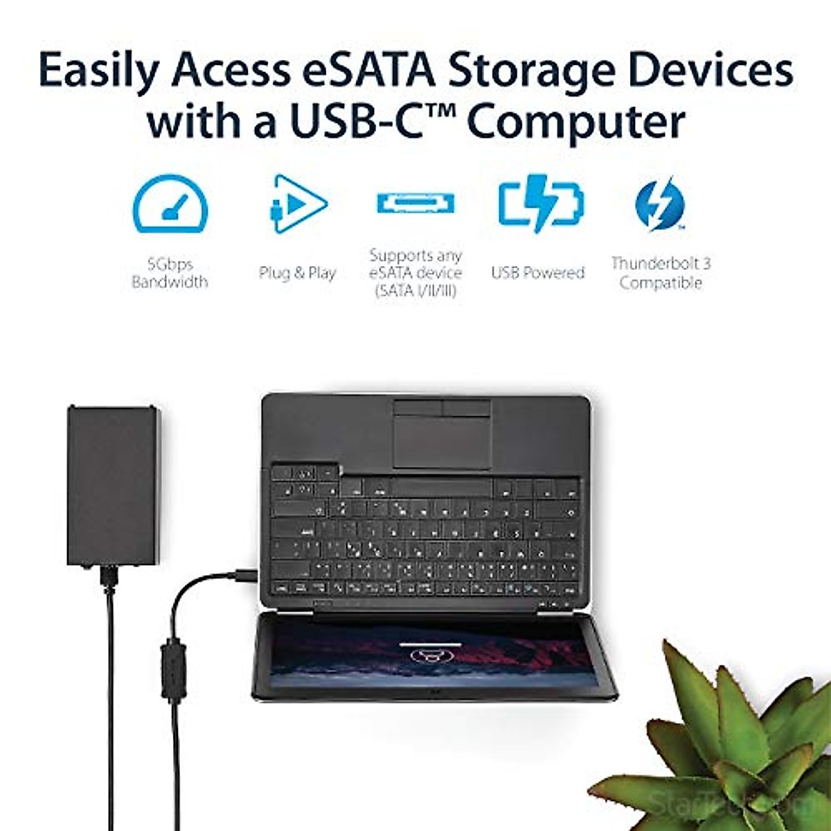 StarTech.com USB C to eSATA Cable - 3 ft / 1m - 5Gbp - for HDD/SSD/ODD - External Hard Drive Adapter - USB 3.0 to eSATA Converter (USB3C2ESAT3)