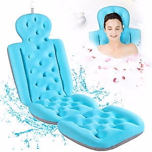 Full Body Bath Pillow for Bathtub, Bath Pillows for Tub with Mesh Laundry Bag & Non-Slip Suction Cups, 3D Air Mesh & Quick Drying Ocean Blue