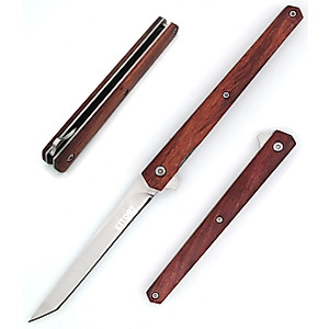 Kitory 4" Folding Pocket Knife, Small EDC Knife with Clip and Leather Sheath, 2023 Gifts for Men, Dark Red Wood Handle and thick blade