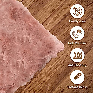 Luxe Faux Fur Hudson Rug with Soft and Fluffy Pile | Machine Washable Living Room Rug with Anti-Slip Backing | Cruelty-Free Area Rugs for Office or Bedroom, Dusty Rose, 3 ft x 5 ft