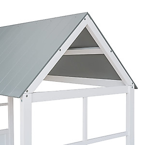 BIADNBZ Twin Size House Bed with Trundle,Wooden Playhouse Platform BedFrame with Roof and Window Design for Kids Teens Boys Girls Bedroom,No Box Spring Needed,White+Gray