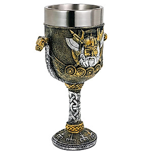 Medieval Viking Odin Wine Goblet - Viking Gifts for Men 7oz Stainless Steel Drinking Cup Norse Viking Warrior Dragon Ship Chalice Viking Fans Gifts Party Decoration
