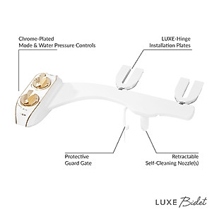 LUXE Bidet NEO 120 Plus - Value Pack of 2 - Patented Bidet Attachments for Toilet Seat with Innovative Hinges to Clean, Slide-in Easy Install, Advanced 360° Self-Clean (Gold and Chrome)