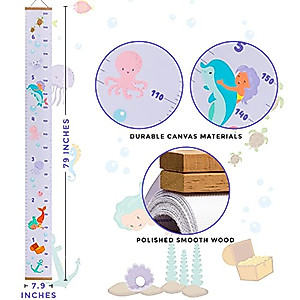 RubyRoo Baby Growth Chart - Growth Chart for Kids - Nursery or Toddler Room Wall Decor for Girl - Removable Roll Up Canvas Children Height Measure Chart with Wood Frame - 7.9" x 79" Seaworld Theme