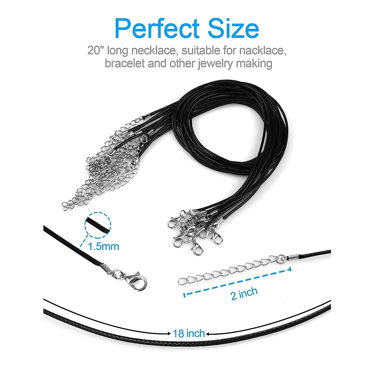 24PCS Black Cord Necklace, 20 in Waxed Necklace Cords for Pendants, Black String Necklace with Clasp for DIY Jewelry Making…