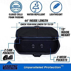 LEGEND Monstro Professional Soft Compound Bow Case - Travel Archery Case with Shoulder Strap, Foam Padding & Safe Storage for Archery Accessories -37" Arrow Tube Holder Pocket, 44" Interior-Black/Blue