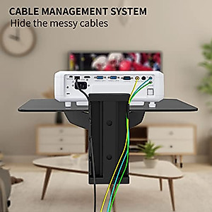 Floating Entertainment Center Shelf, Projector Wall Mount DVD Shelf, Floating Entertainment Center Bracket Under TV for Cable Boxes/Games Console/DVR/TV Accessories, Black (Glass Black 1)