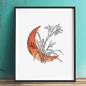Terracotta Sun and Moon Print, Flower Sun, Minimal Wall Art, Boho Decor, Abstract Moon, Flower Line Print, Sunset Art, Set of 2 Prints - 8x10 inch - No Frame