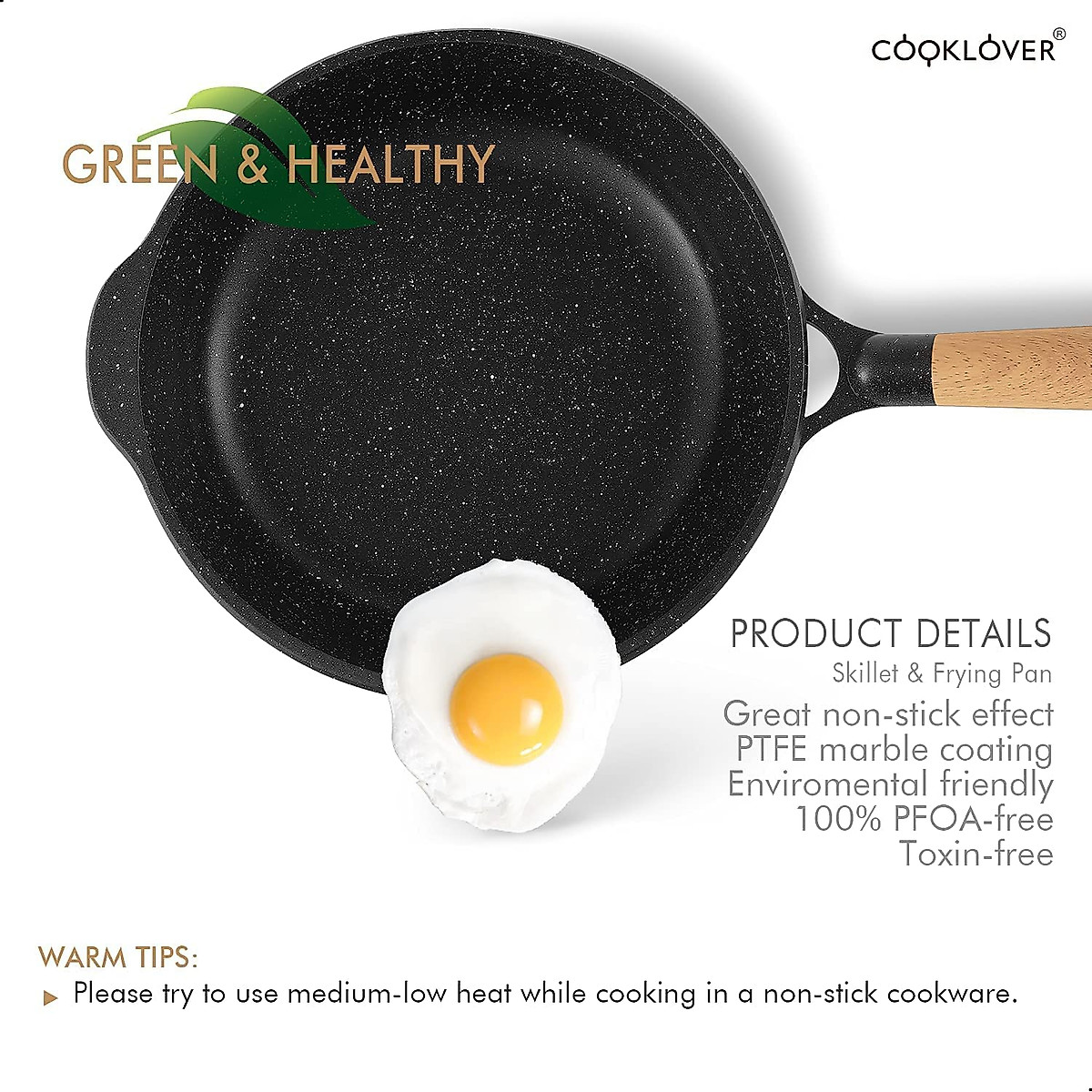 COOKLOVER Nonstick Frying Pan 100% PFOA Free Cookware Induction Skillet Fry Pan Set Pack -3-7.9 Inch & 9.5 Inch &11 Inch Black
