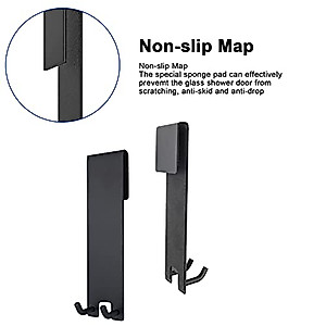 KOHUIJOO Shower Door Hooks, 7-Inch Over Door Hooks for Bathroom Frameless Glass Shower Door Stainless Steel Towel Hooks Heavy Duty Rack Hooks for Robe,Towel, Drilling-Free 2pcs (Long Black)