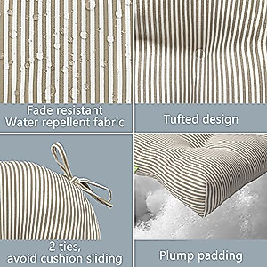 LVTXIII Outdoor Seat Cushions Seasonal Tufted Chair Cushions, Patio Chair Pads for Dining Chairs, Office Armchairs and Garden Furniture Decoration (Round Back, 19”x19”x5”, Stripe Beige, 2 Pack)