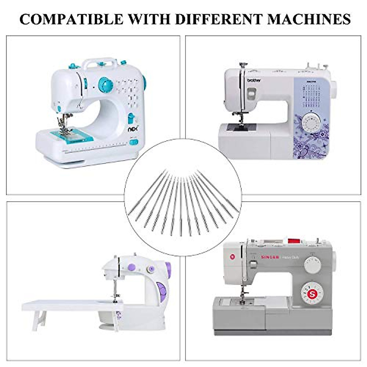 Sewing Machine Needles, 50 Count, Universal Regular Point for Singer, Brother, Janome, Varmax, Sizes 65/9, 75/11, 80/12, 90/14, 100/16