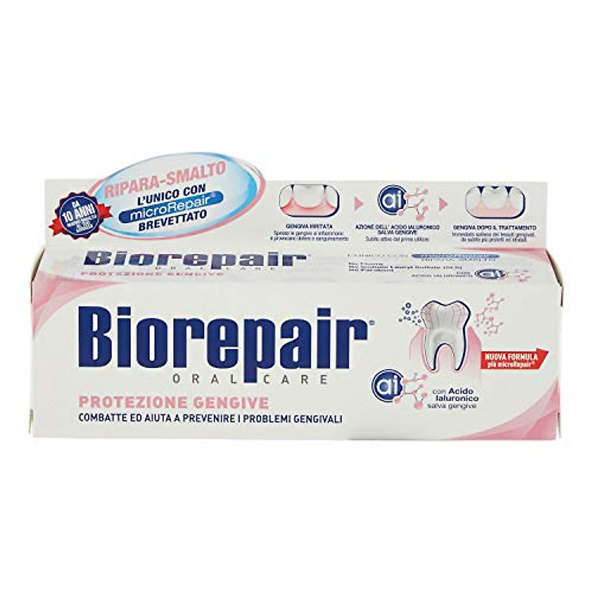 Biorepair:"Protezione Gengive" (Gum Protection) Toothpaste with microRepair, New Formula - 2.5 Fluid Ounce (75ml) Tube [ Italian Import ]