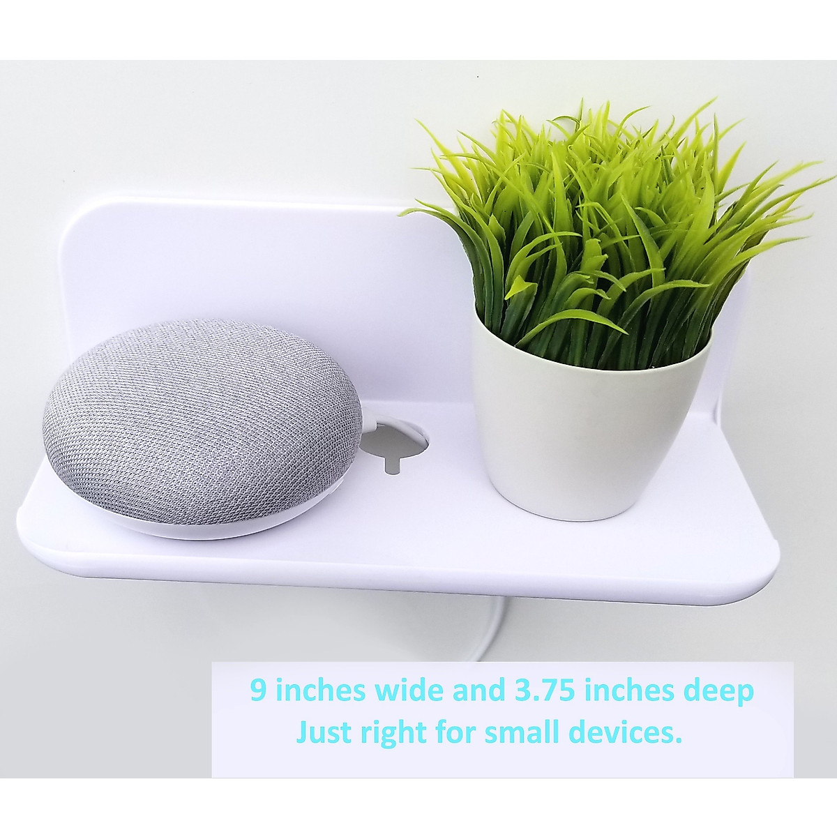 eLhook Made in USA White Stick-On Removable Floating Wall Shelf Textured ABS Molded Plastic with Lipped Edges and Cord Managment | Designed for Stick-On Adhesives or Screws