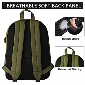 SUPACOOL Casual Laptop Backpack for Men and Women, Backpack for College, USB Charging Port, Lightweight Pack Back(Olive)