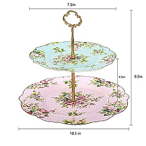 PULCHRITUDIE Pink Azalea Porcelain Two-Tier Cake Stand Cake Plate, 9.5"