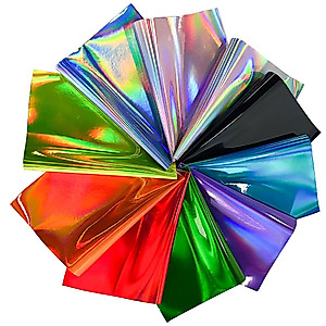 10 Pcs Holographic Faux Leather Sheets for Crafts, 8.3" x 11.8"(21x30cm) Colorful Luster Leather Fabric for Jewelry Bows Making DIY Projects