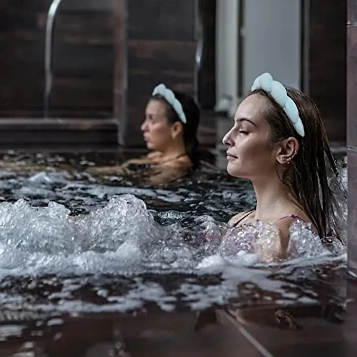 yucca 2Pcs Sponge Spa Headband, Terry Cloth Headband, Bubble Headband for Washing Face, Makeup Headband, Fluffy Skincare Headband, Puffy Headband for Women (PinkBlue)