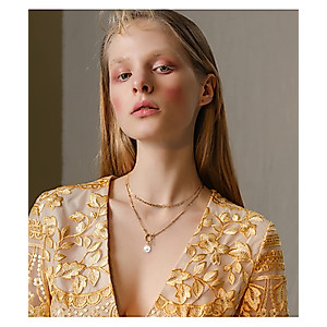 Gold Layered Pearl pendant Necklaces, 18K Gold Plated Initial Paperclip Link Chain Necklace Necklace Jewelry Gifts for Women (Gold)