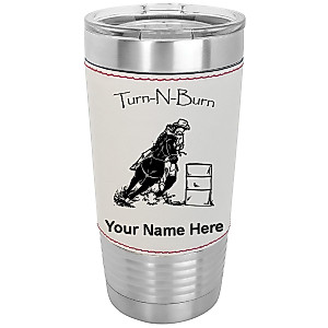 LaserGram 20oz Vacuum Insulated Tumbler Mug, Barrel Racer Turn N Burn, Personalized Engraving Included (Faux Leather, Baseball Style)