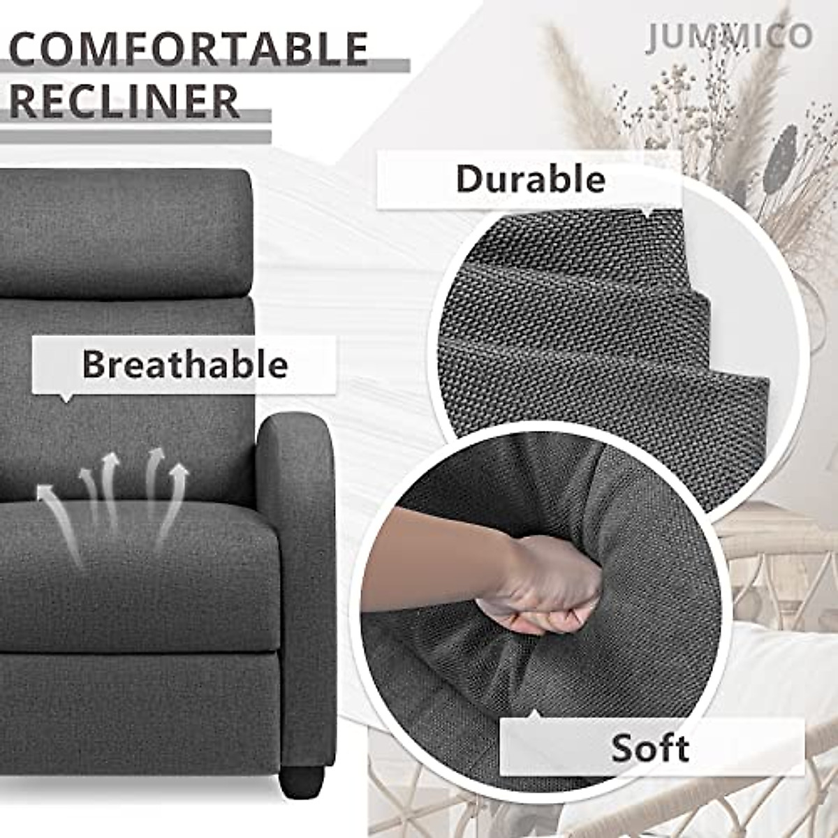 JUMMICO Recliner Chair Adjustable Home Theater Single Fabric Recliner Sofa Furniture with Thick Seat Cushion and Backrest Modern Living Room Recliners (Aurora Grey)