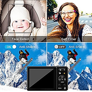 Digital Camera for Photography, 20MP Rechargeable Point and Shoot Digital Camera with 2.8" LCD 8X Digital Zoom for Kids Teens Elders（Black）