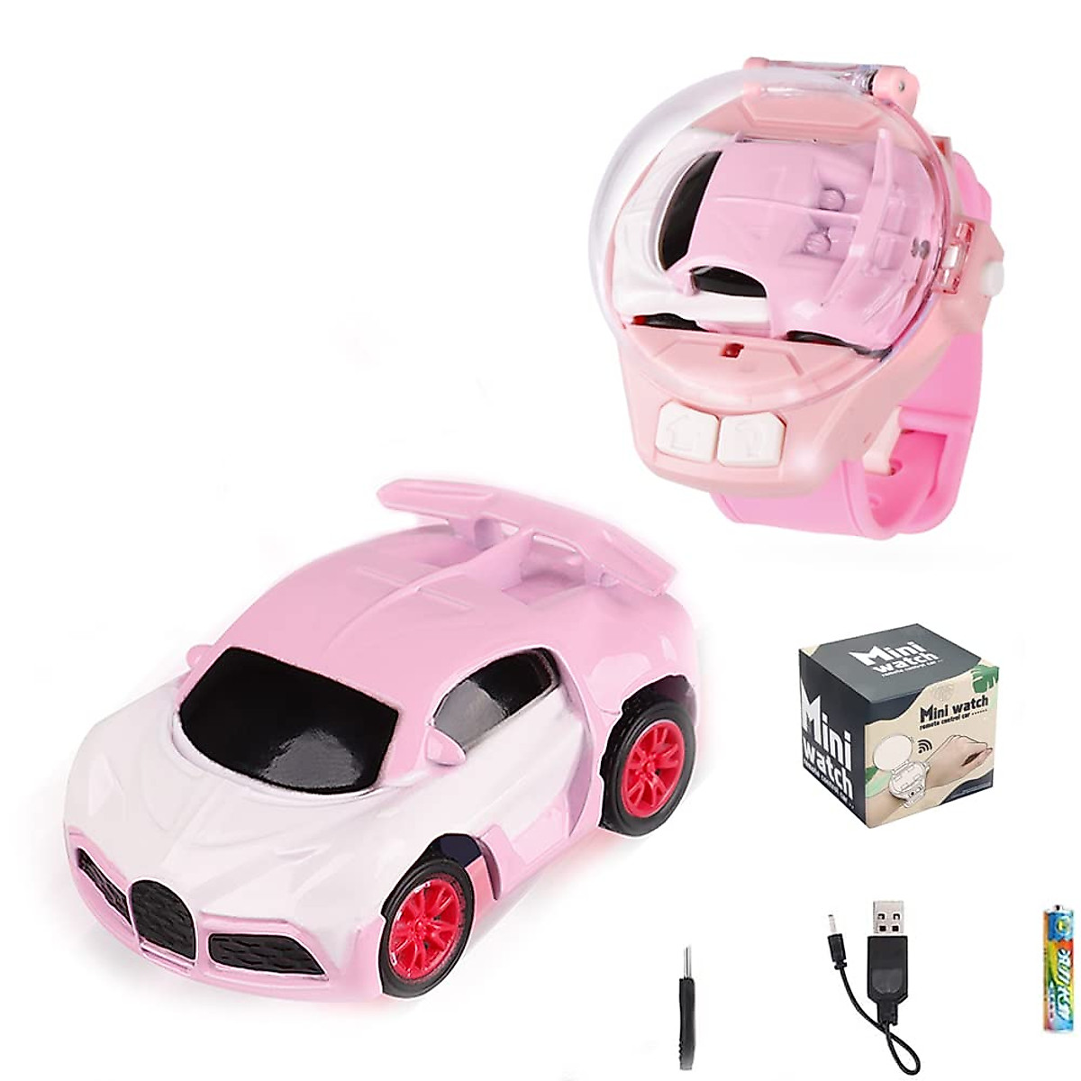 Fanxbox Mini Watch Remote Control Car Toy, 2.4 GHz Watch Remote Control Car for Kids Watch Cars Toy Gift for Boys and Girls(Pink)