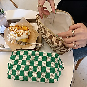 LETGO Preppy Makeup Bag Cosmetic Bag for Women,Small Makeup Bags for Purse Zipper Preppy Pencil Case Pouch for Women Preppy Stuff Shool Supplies(Coffee Brown)