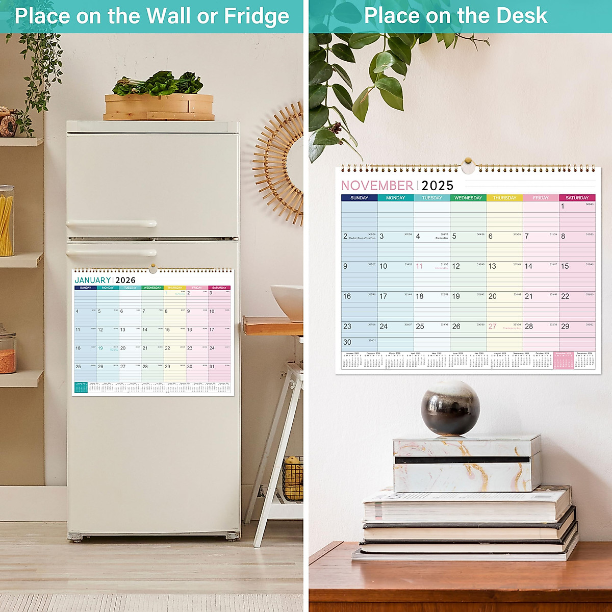 2025-2026 Calendar - Wall Calendar 2025-2026, March 2025 - August 2026, 18 Monthly Calendar with Thick Paper, 15" x 11.5", Hanging Hook - Colorful Lump