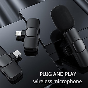 Professional Wireless Lavalier Lapel Microphone, （Plug&Play/2.4GHz）, 2 Mini Wireless Recording Microphone for iPhone Video Recording, Tiktok,Live Streaming, YouTube
