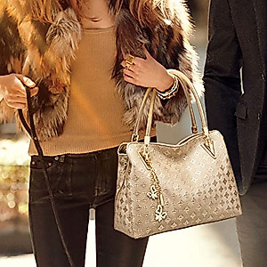 YOUNXSL Women Fashion Synthetic Leather Handbags Tote Bag Shoulder Bag Top Handle Satchel Purse with Pendant Set 4pcs Blue