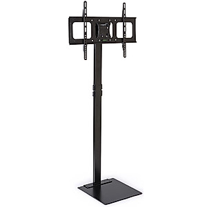 Displays2go Television Stand with Floor Mount, Steel Construction, Horizontal Orientation – Black (TVSVM3270B)