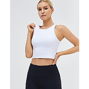 Women's High Neck Crop Top Sleeveless Racer Back Basic Workout Tank Tops Shirt White XL