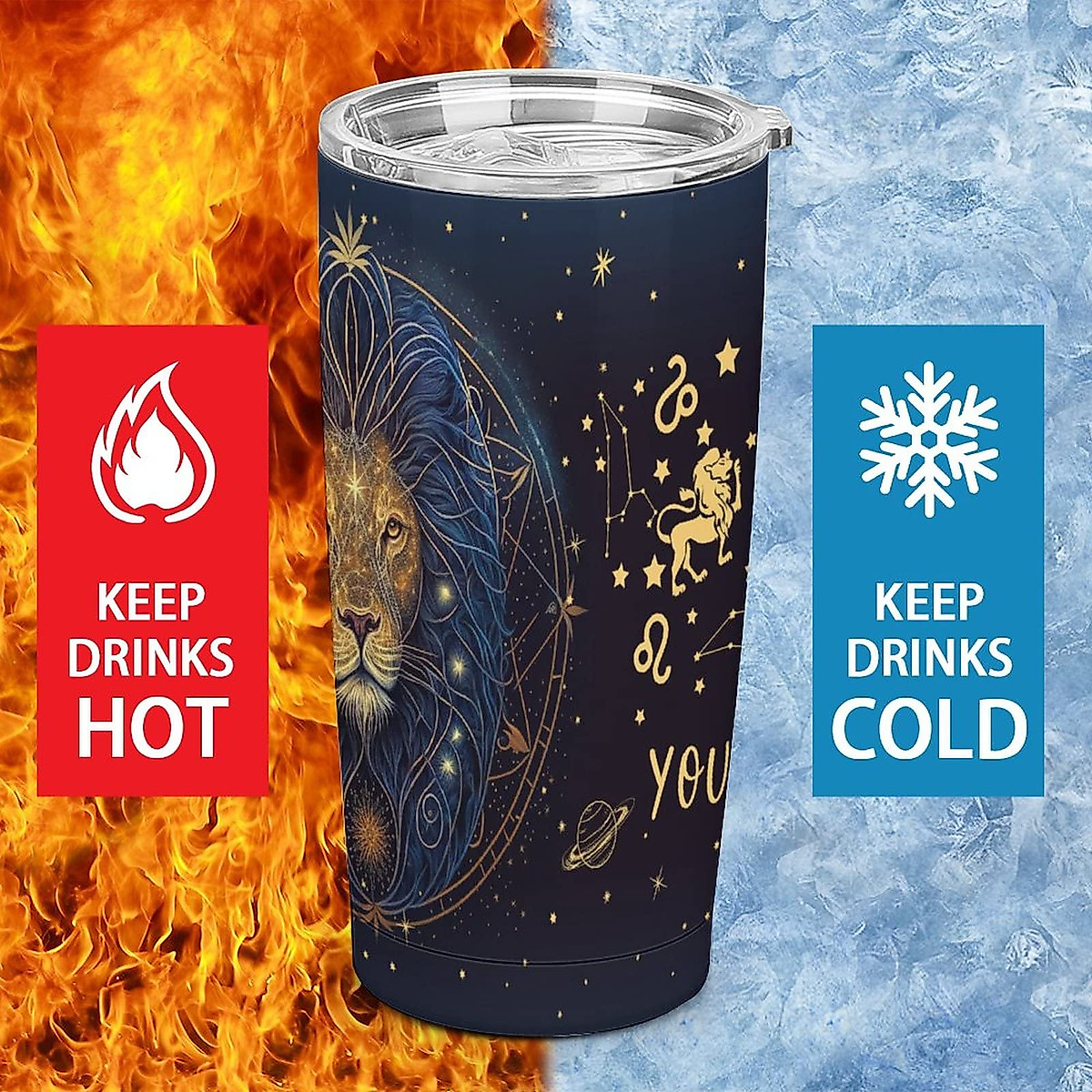 BEOIIBIRD Custom Leo Zodiac Tumbler Gifts, 20oz Glaze Stainless Steel with Lid and Straw Personalized with Text Bottles Insulated Coffee Mug, Beverage Cup for Teen Women Men Office Car Travel