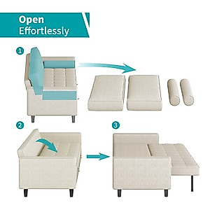 BALUS Convertible Sofa Bed, Upholstered Loveseat Futon Sofa Bed, Reversible Sleeper Sofa Bed with Cushion, Linen Fabric 2 in1 Pull Out Couch Bed for Living Room Apartment Office Bedroom Small Places