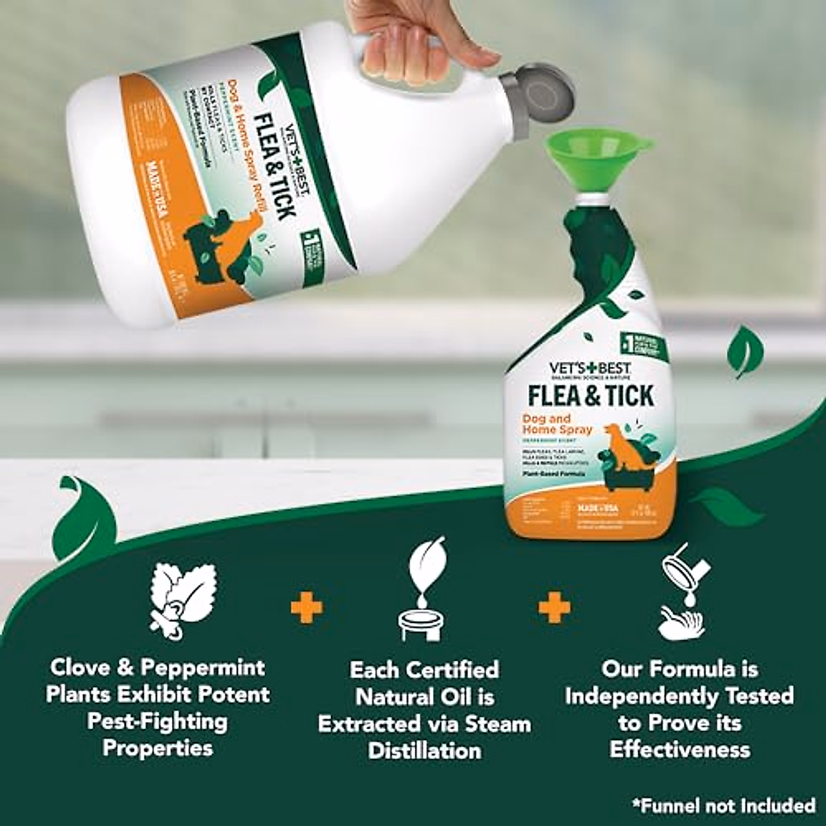 Vet's Best Flea and Tick Home Spray | Flea Treatment for Dogs and Home | Flea Killer with Certified Natural Oils | 96 Ounces Refill