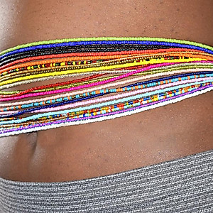 African Beads Waist Chains for Women,Colorful Handmade Seed Beads Waist Belly Chain Multilayer Body Chain Jewelry Accessories Beads Elastic Waist Chain