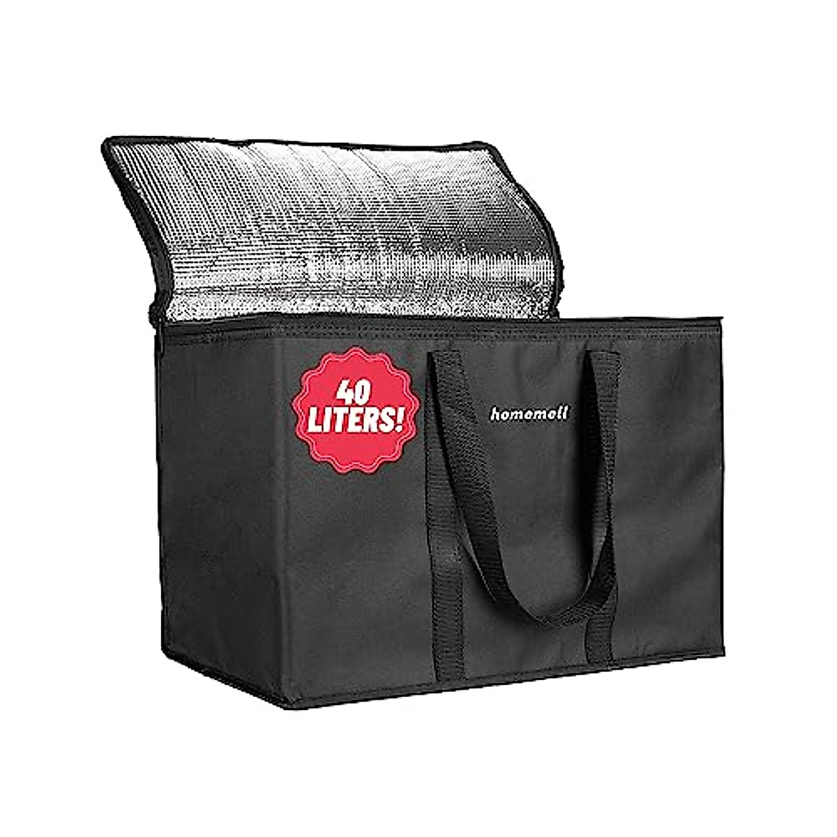 Homemell Insulated Reusable Grocery Shopping Bag with Zippered Top - Hot Delivery Bags Carrier - Keep Frozen Food Cold and Hot Food Warm - Hot Pizza Carrier- Collapsible and Foldable Large Travel Bag - Black Thermal Insulated Cooler Tote Bags