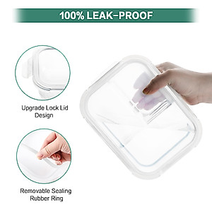 HOMBERKING 8 Pack Glass Meal Prep Containers 3 Compartment, 33oz Glass Food Storage Containers with Lids, Airtight Glass Lunch Bento Boxes, BPA-Free & Leak Proof (Set of 8) - White