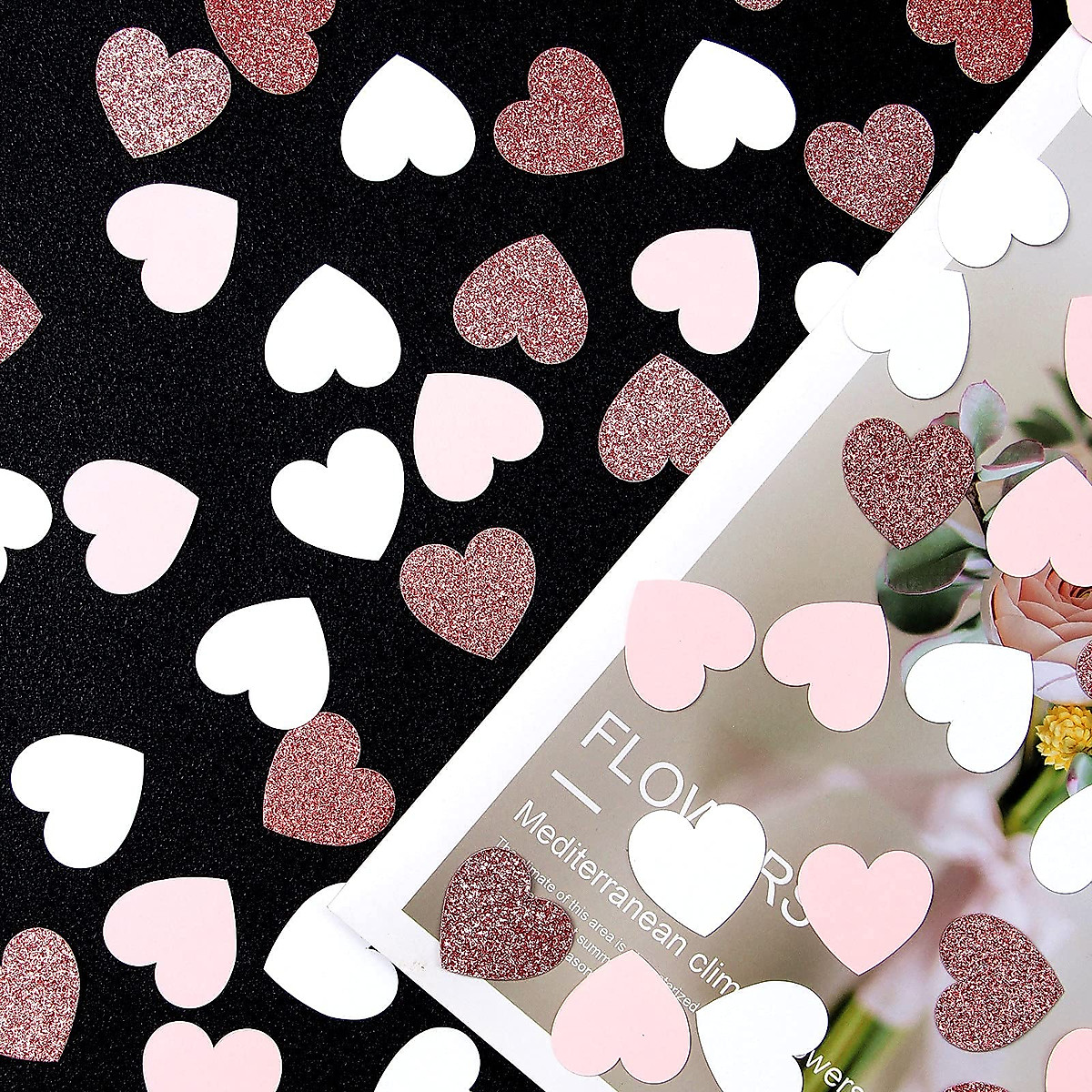 Rose-Gold Pink White Heart Confetti - 200pcs Engagement Wedding Baby Shower Bachelorette Mothers Day Valentines Birthday Party Table Decoration Glitter Paper Decor Lasting Surprise