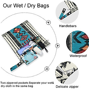 visesunny Tribal Aztec Geometric Pattern 2Pcs Wet Bag with Zippered Pockets Washable Reusable Roomy for Travel,Beach,Pool,Daycare,Stroller,Diapers,Dirty Gym Clothes, Wet Swimsuits, Toiletries