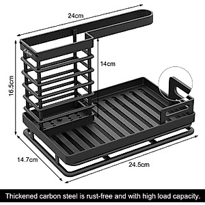 Kitchen Sink Caddy, Kitchen Sink Organizer Caddy, Sponge Holder Kitchen Sink Caddy with Drain Tray Pan, Stainless Steel Rustproof Sturdy Kitchen Sponge Brush Holder Storage for Dish Soap Dishcloth