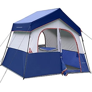HIKERGARDEN 6 Person Camping Tent - Portable Easy Set Up Family Tent for Camp, Windproof Fabric Cabin Tent Outdoor for Hiking, Backpacking, Traveling (Blue)