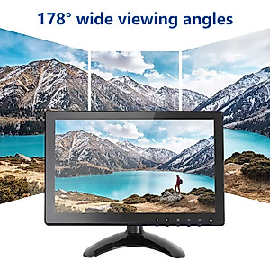 WHOLEV 10.1" LCD Rimless Monitor 1280x800 FHD Color Screen with AV VGA HDMI BNC USB Input Built-in Speaker 178° Wide Angle for Raspberry Pi Computer Display TV