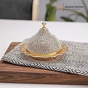 Alisveristime Coated Handmade Brass Sugar Chocolate Candy Bowl Serving Dish with Lid (Crystal Gold)