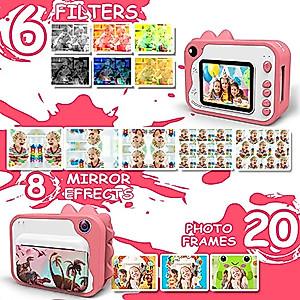 USHINING Instant Print Camera for Kids 12MP Digital Camera for Kids Aged 3-12 Ink Free Printing Video Camera for Kids 1080P 2.4 Inch Screen with 32GB SD Card,Color Pens,Print Papers (Pink)