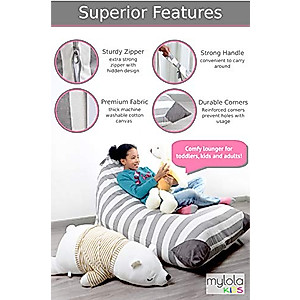XL Stuffed Animal Storage Bean Bag Chair by mylola | Premium Quality Cotton Canvas Cover | Kids Soft Toy Organizer fits 200L | Makes Comfy Lounger
