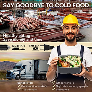 Sitlais Electric Heated Lunch Box for Men, 2 Liters 90 W Double Layer Portable Food Warmer for Car Truck Self Heating Lunch Box for Work Food Heater for Adults Travel Camping lonchera,Dark Grey